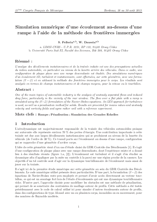 (PDF) Simulation numérique d'une écoulement au-dessus d'une rampe à l'aide de la méthode des ...