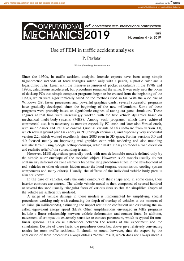 (PDF) Use of FEM in traffic accident analyses