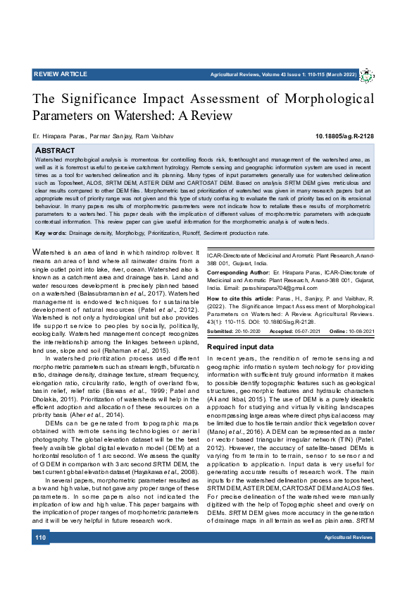 (PDF) The Significance Impact Assessment of Morphological Parameters on ...