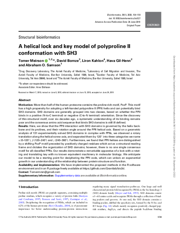 (PDF) A helical lock and key model of polyproline II conformation with SH3