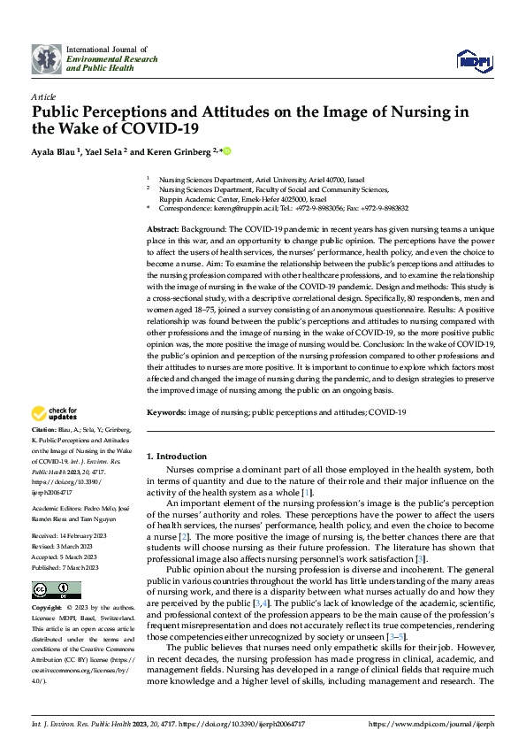 (PDF) Public Perceptions and Attitudes on the Image of Nursing in the Wake of COVID-19 | Ayala ...