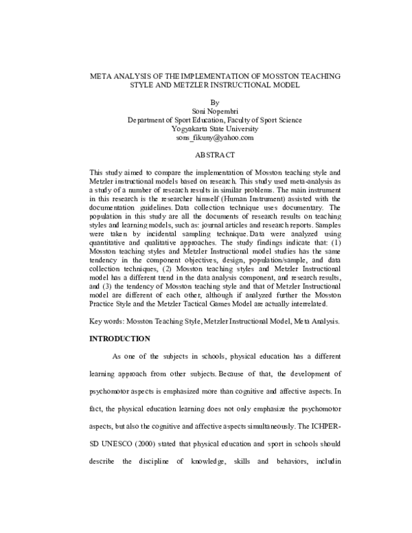 (PDF) META ANALYSIS OF THE IMPLEMENTATION OF MOSSTON TEACHING STYLE AND ...