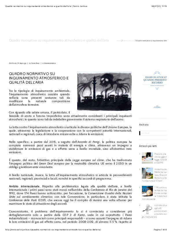 (PDF) Quadro normativo su inquinamento atmosferico e qualità dell'aria