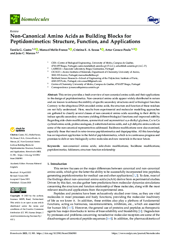(PDF) Non-Canonical Amino Acids as Building Blocks for Peptidomimetics: Structure, Function, and ...