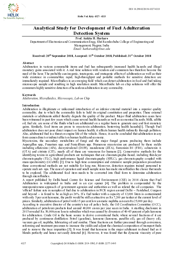 (PDF) Analytical Study for Development of Fuel Adulteration Detection System