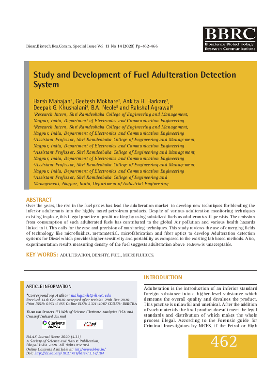 (PDF) Study and Development of Fuel Adulteration Detection System