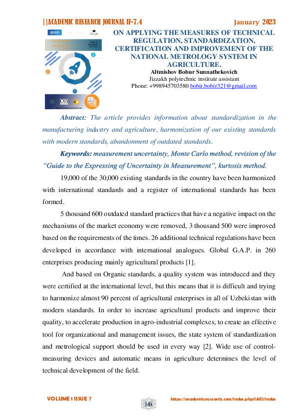 (PDF) ON APPLYING THE MEASURES OF TECHNICAL REGULATION, STANDARDIZATION ...