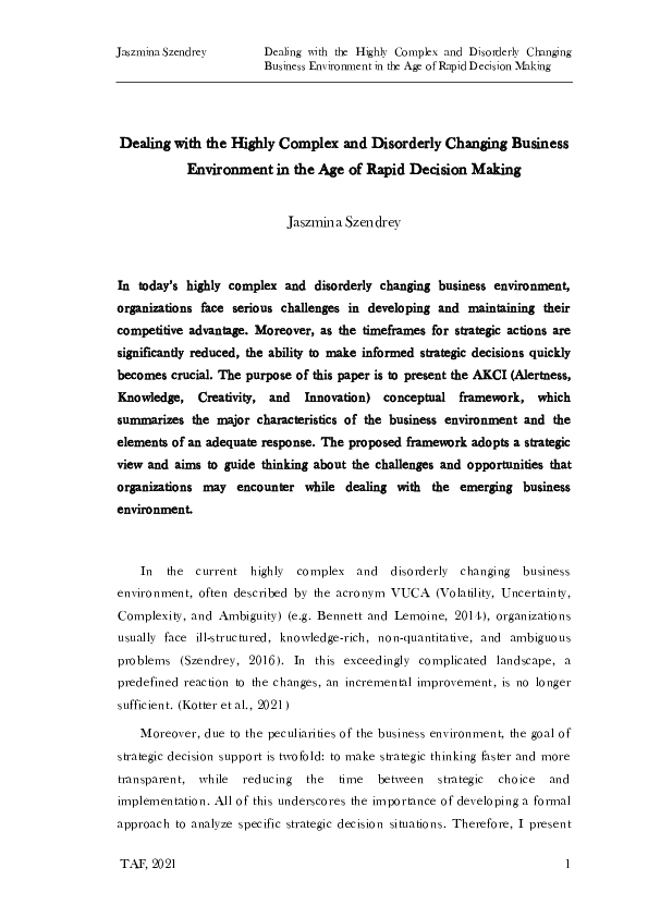 (PDF) Dealing with the Highly Complex and Disorderly Changing Business ...