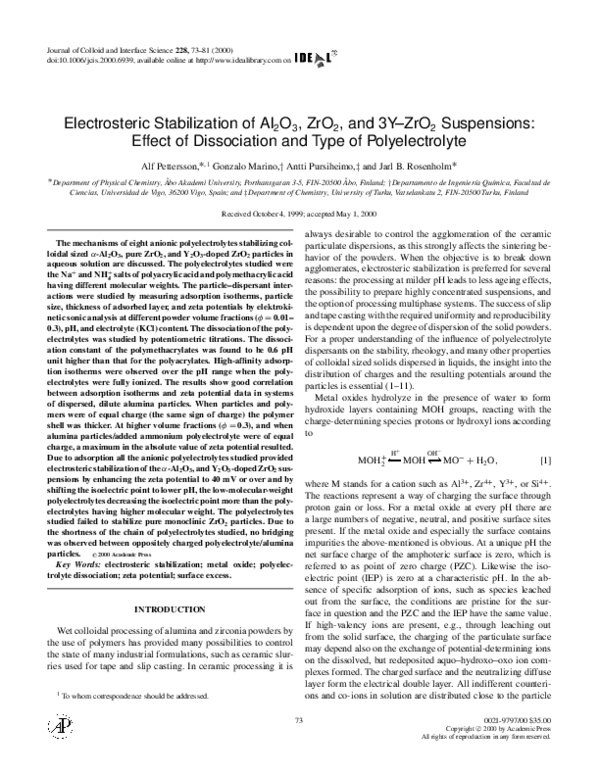 (PDF) Electrosteric Stabilization of Al2O3, ZrO2, and 3Y–ZrO2 ...