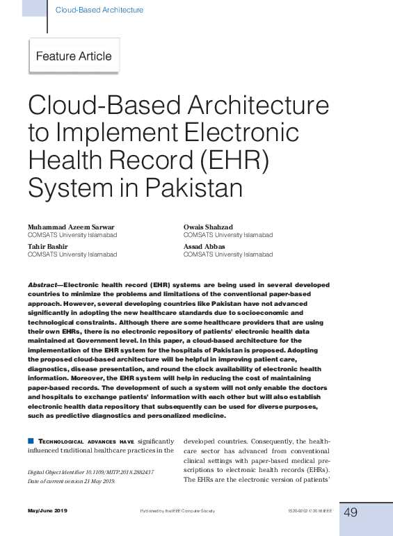 (PDF) Cloud-Based Architecture to Implement Electronic Health Record (EHR) System in Pakistan