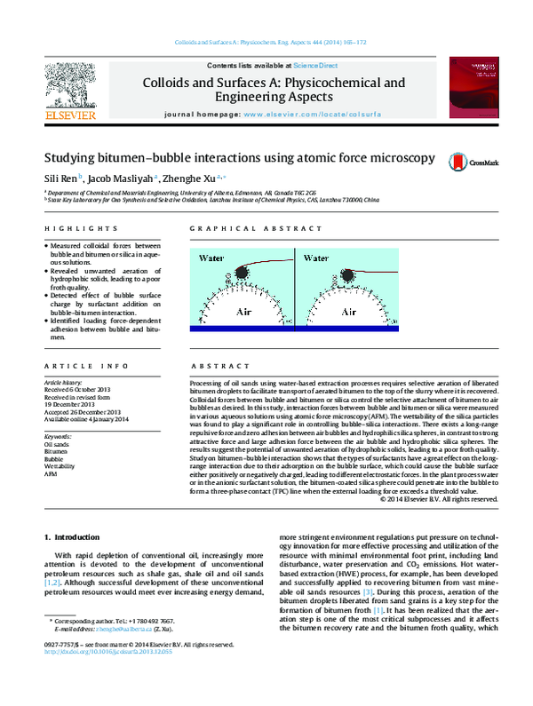 (PDF) Studying bitumen–bubble interactions using atomic force microscopy