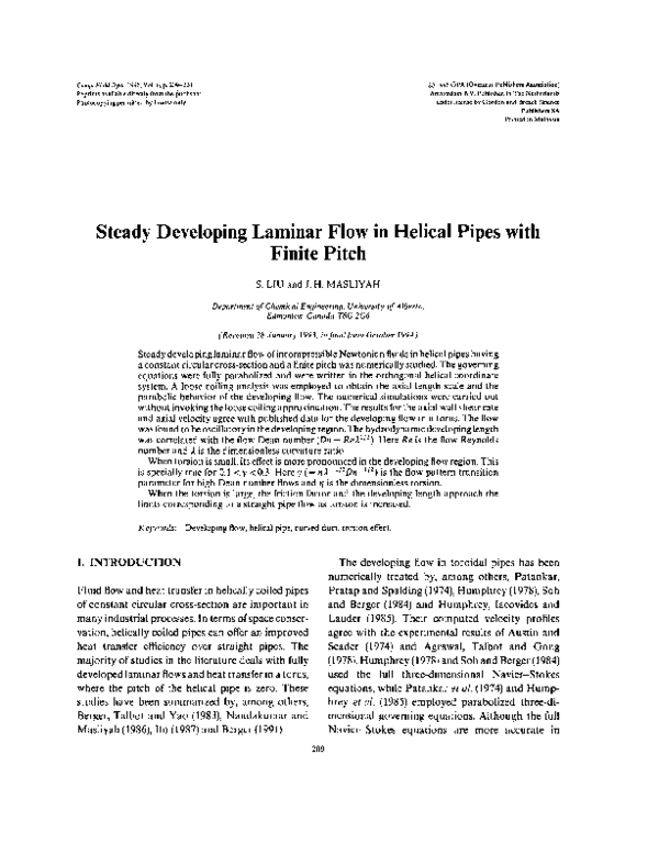 (PDF) Steady Developing Laminar Flow in Helical Pipes with Finite Pitch