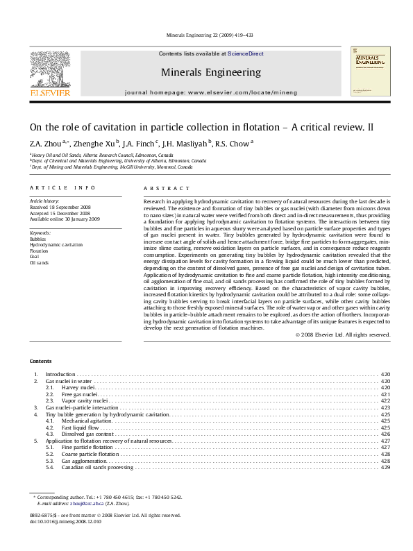 (PDF) On the role of cavitation in particle collection in flotation – A ...