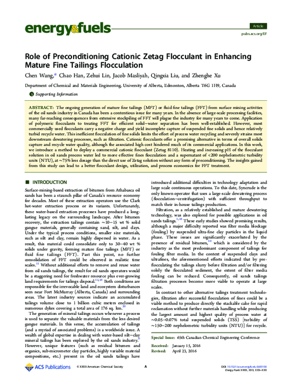 (PDF) Role of Preconditioning Cationic Zetag Flocculant in Enhancing ...