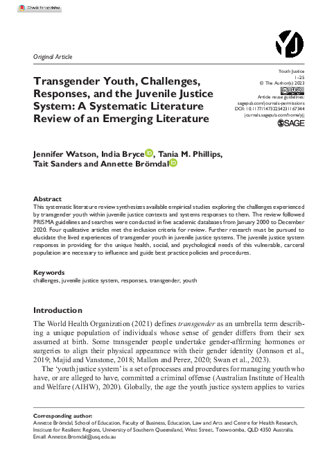 (PDF) Transgender Youth, Challenges, Responses, and the Juvenile ...