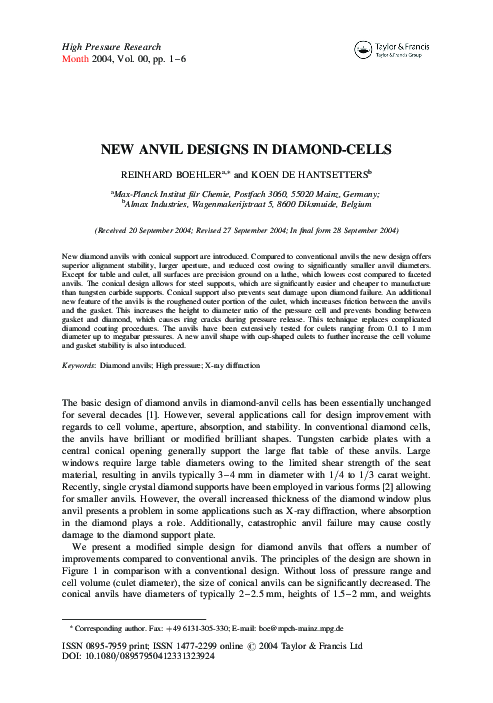 (PDF) New anvil designs in diamond-cells