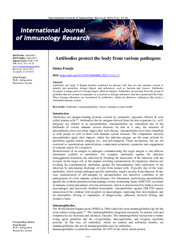 (PDF) Antibodies protect the body from various pathogens