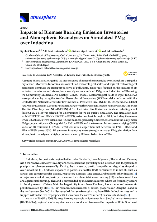 (PDF) Impacts of Biomass Burning Emission Inventories and Atmospheric Reanalyses on Simulated ...