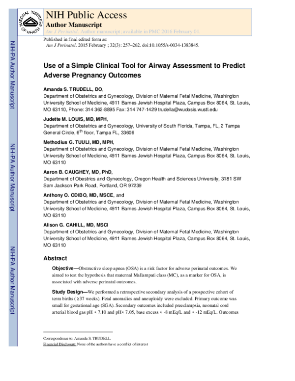 (PDF) Use of a Simple Clinical Tool for Airway Assessment to Predict ...