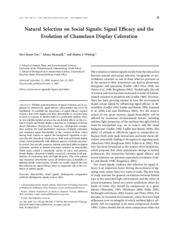 (PDF) Natural Selection on Social Signals: Signal Efficacy and the ...