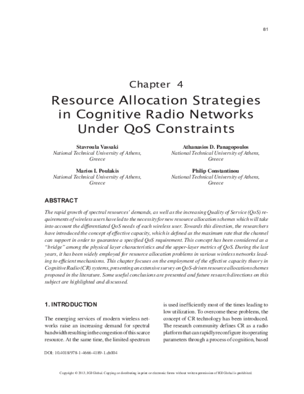 (PDF) Resource Allocation Strategies in Cognitive Radio Networks Under QoS Constraints
