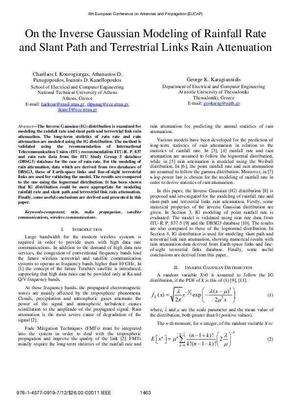 (PDF) On the Inverse Gaussian modeling of rainfall rate and slant path ...