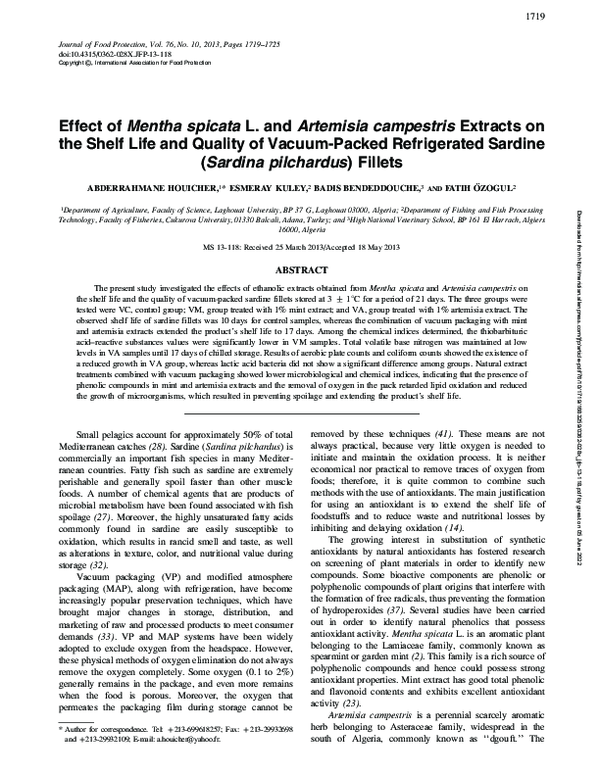 (PDF) Effect of Mentha spicata L. and Artemisia campestris Extracts on ...