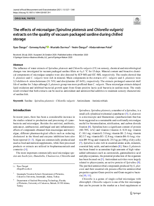 The effects of microalgae (Spirulina platensis and Chlorella vulgaris ...
