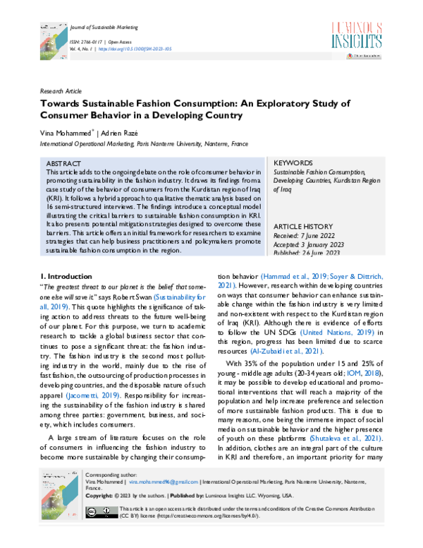 (PDF) Towards Sustainable Fashion Consumption: An Exploratory Study of ...