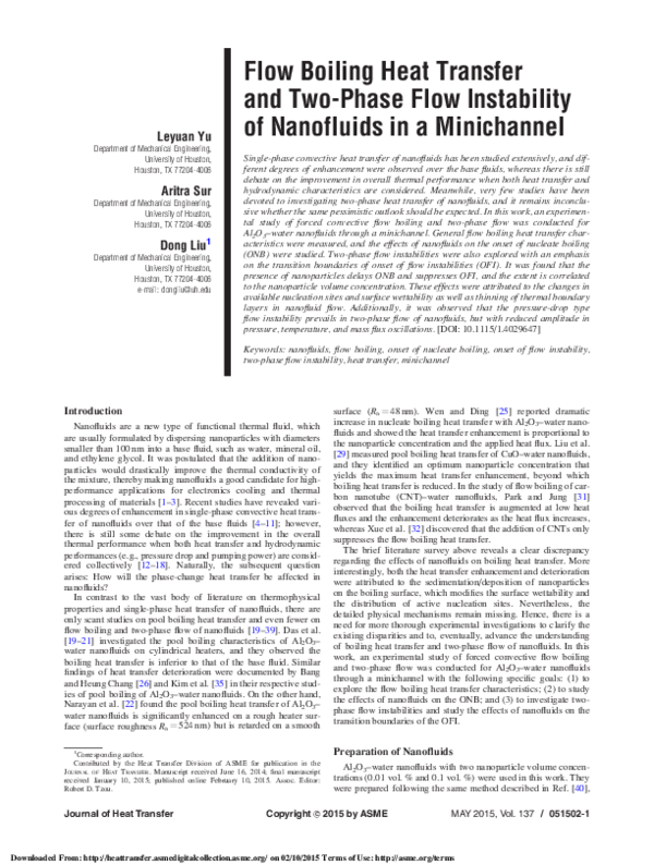 (PDF) Flow Boiling Heat Transfer and Two-Phase Flow Instability of Nanofluids in a Minichannel ...