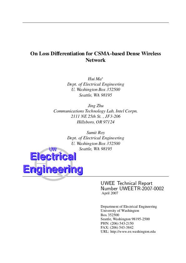 (PDF) On Loss Differentiation for CSMA-Based Dense Wireless Network