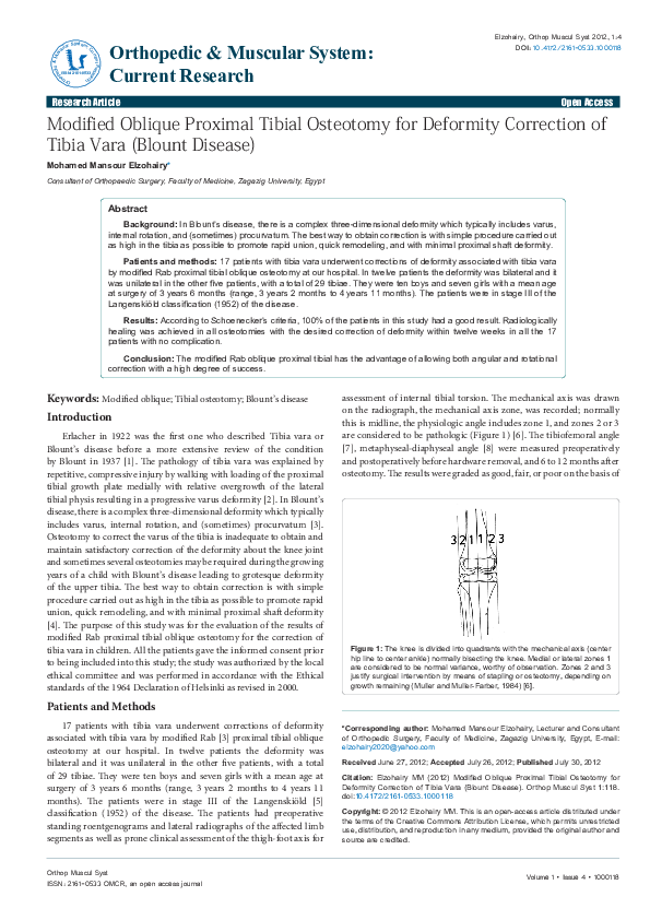 (PDF) Modifies Oblique Proximal Tibial Osteotomy for Deformity ...