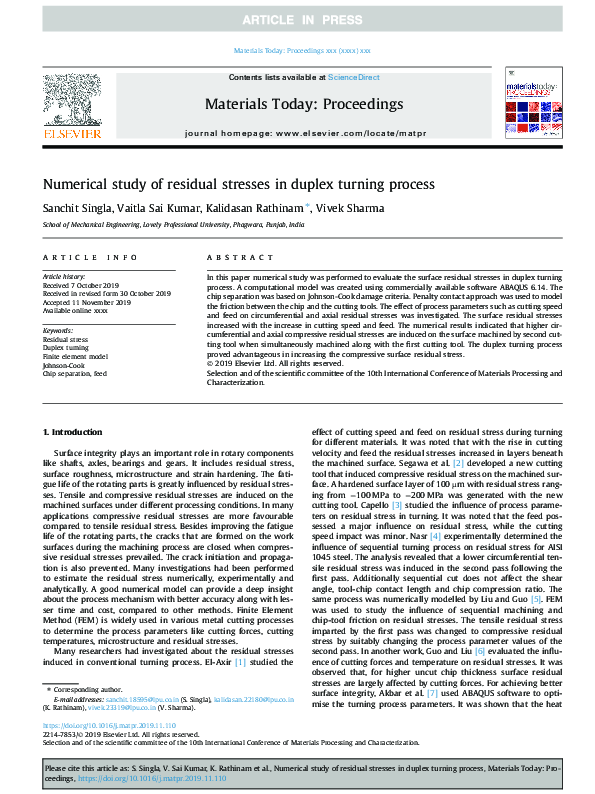 (PDF) Numerical study of residual stresses in duplex turning process