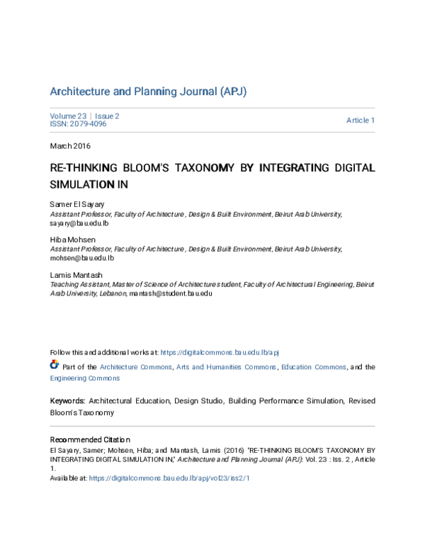 (PDF) Re-Thinking Bloom's Taxonomy by Integrating Digital Simulation in