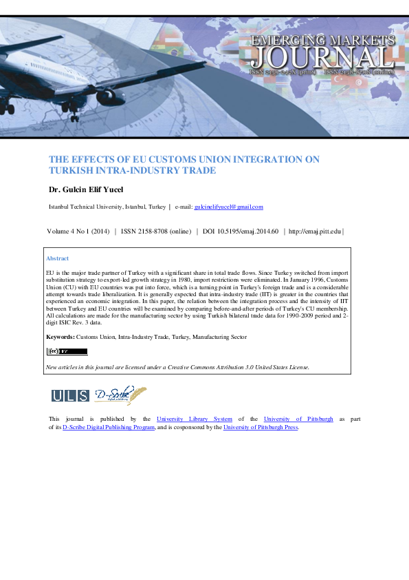 (PDF) THE EFFECTS OF EU CUSTOMS UNION INTEGRATION ON TURKISH INTRA ...
