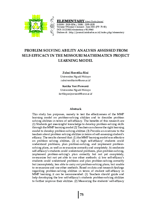 (PDF) Problem Solving Ability Analysis Assessed From Self-Efficacy in The Missouri Mathematics ...