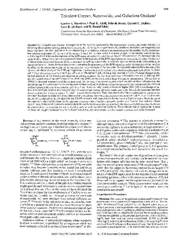 (PDF) Trivalent copper, superoxide, and galactose oxidase