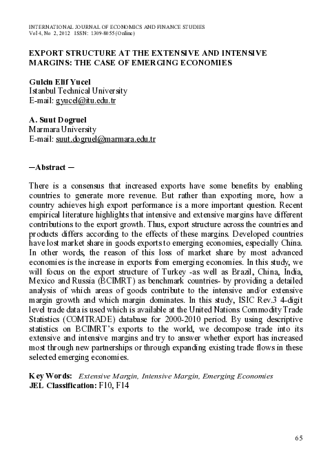 (PDF) EXPORT STRUCTURE AT THE EXTENSIVE AND INTENSIVE MARGINS: THE CASE ...