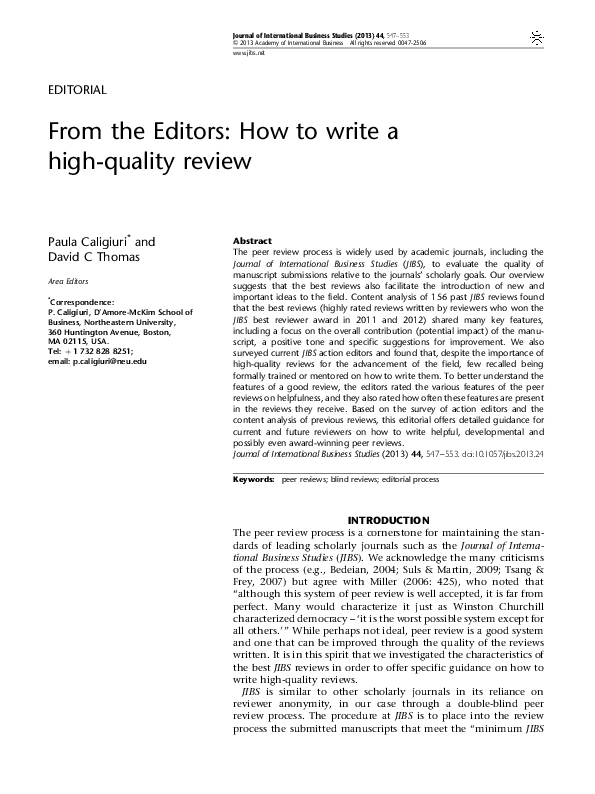 (PDF) From the Editors: How to write a high-quality review