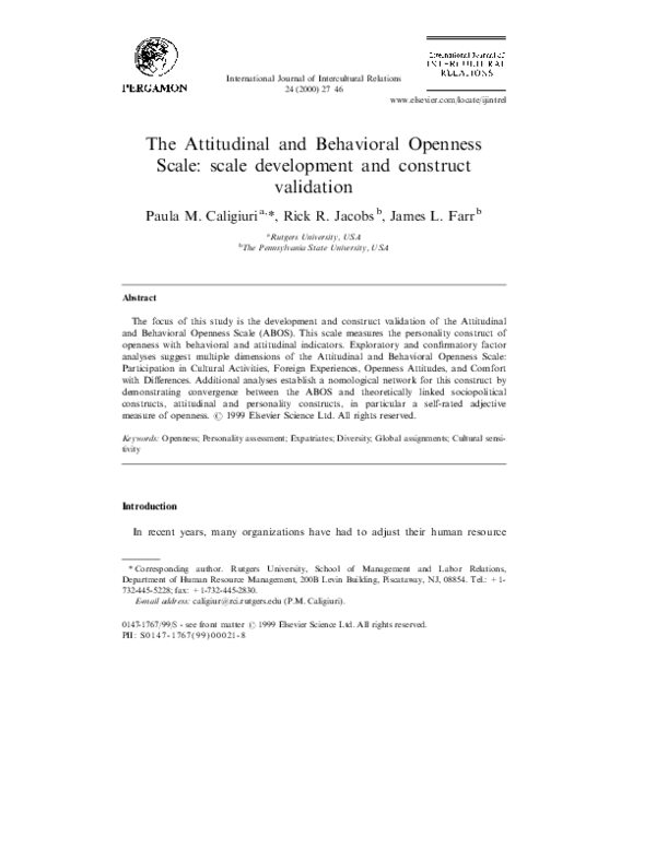 (PDF) The Attitudinal and Behavioral Openness Scale: scale development and construct validation