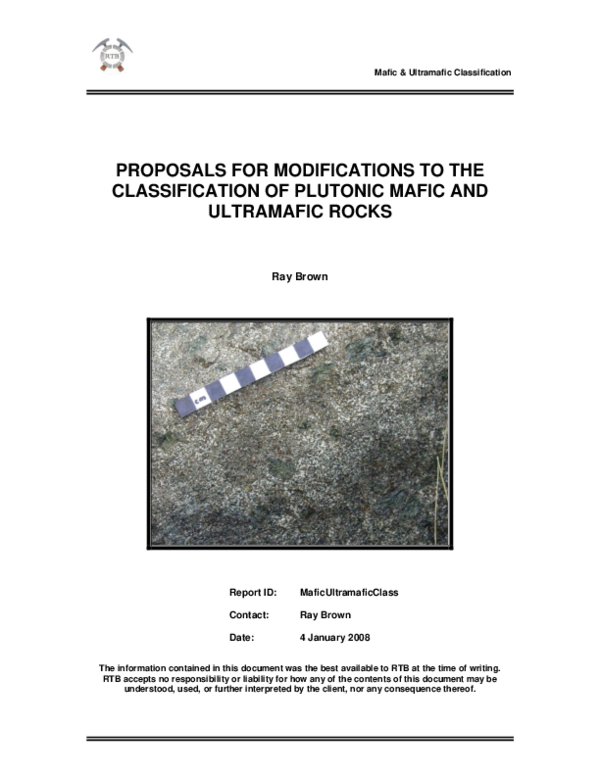 (PDF) Mafic & Ultramafic Classification PROPOSALS FOR MODIFICATIONS TO THE CLASSIFICATION OF ...