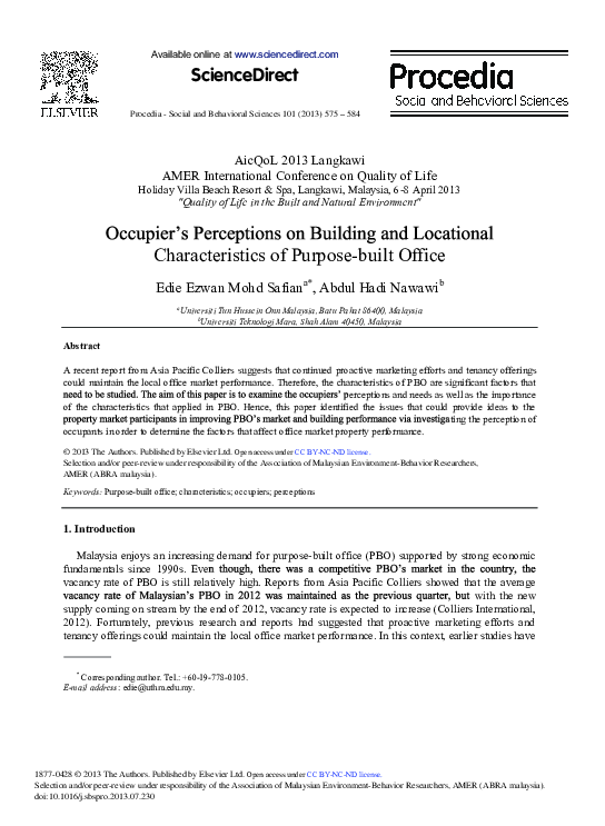(PDF) Occupier's Perceptions on Building and Locational Characteristics ...