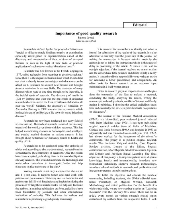 (PDF) Importance of good quality research