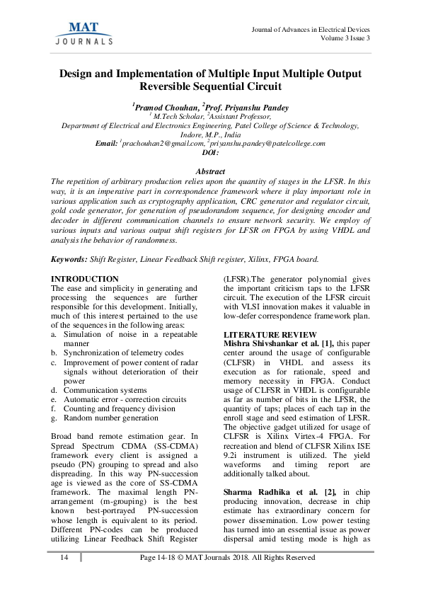 Pdf Design And Implementation Of Multiple Input Multiple Output Reversible Sequential Circuit