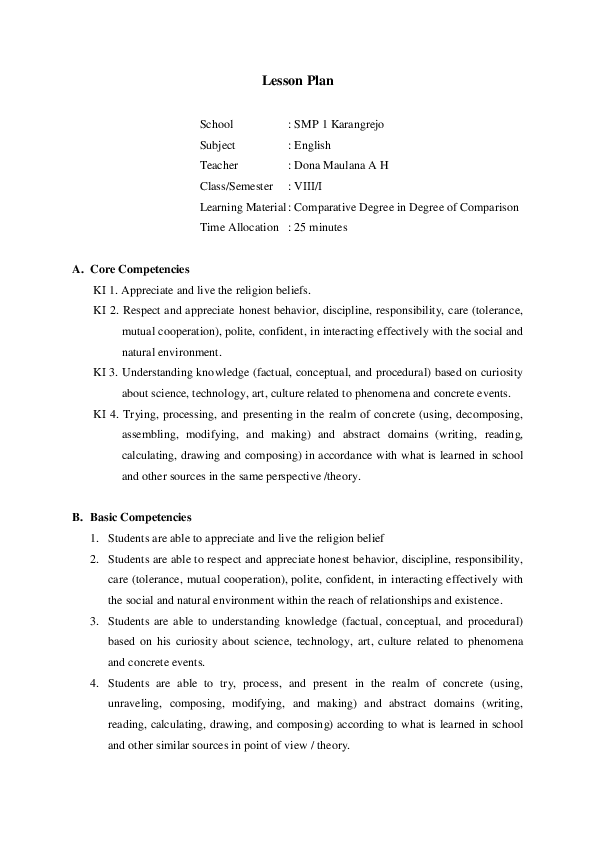 (PDF) Lesson Plan Degree of Comparison