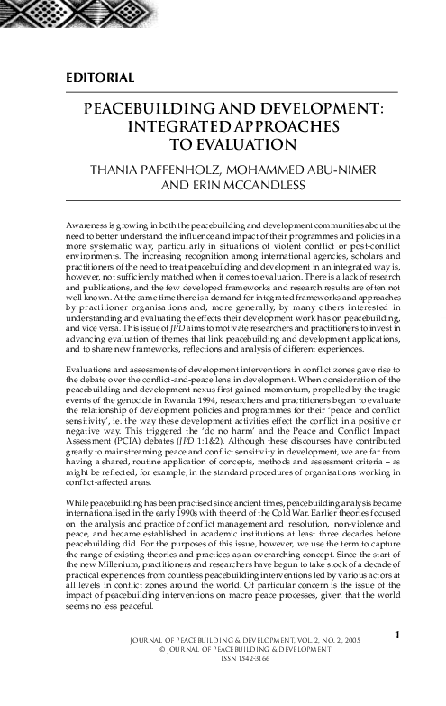 (PDF) Peacebuilding and Development: Integrated Approaches to Evaluation