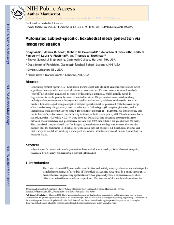 (PDF) Automated subject-specific, hexahedral mesh generation via image registration