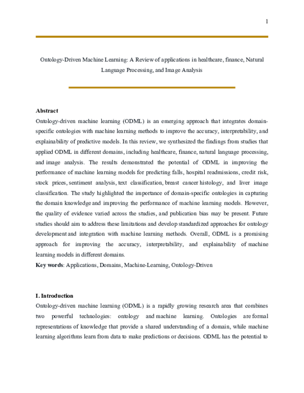 (DOC) Ontology-Driven Machine Learning: A Review of applications in healthcare, finance, Natural ...