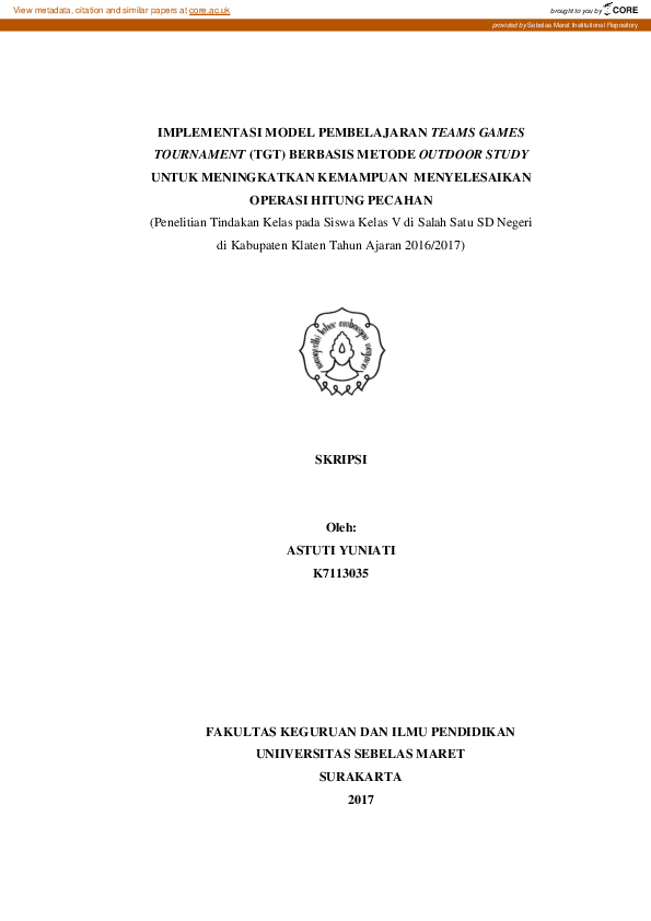 (PDF) Implementasi Model Pembelajaran Teams Gamestournament (TGT) Berbasis Metode Outdoor Study ...