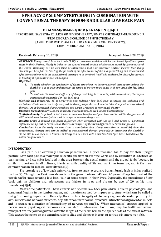 (PDF) EFFICACY OF SLUMP STRETCHING IN COMBINATION WITH CONVENTIONAL ...